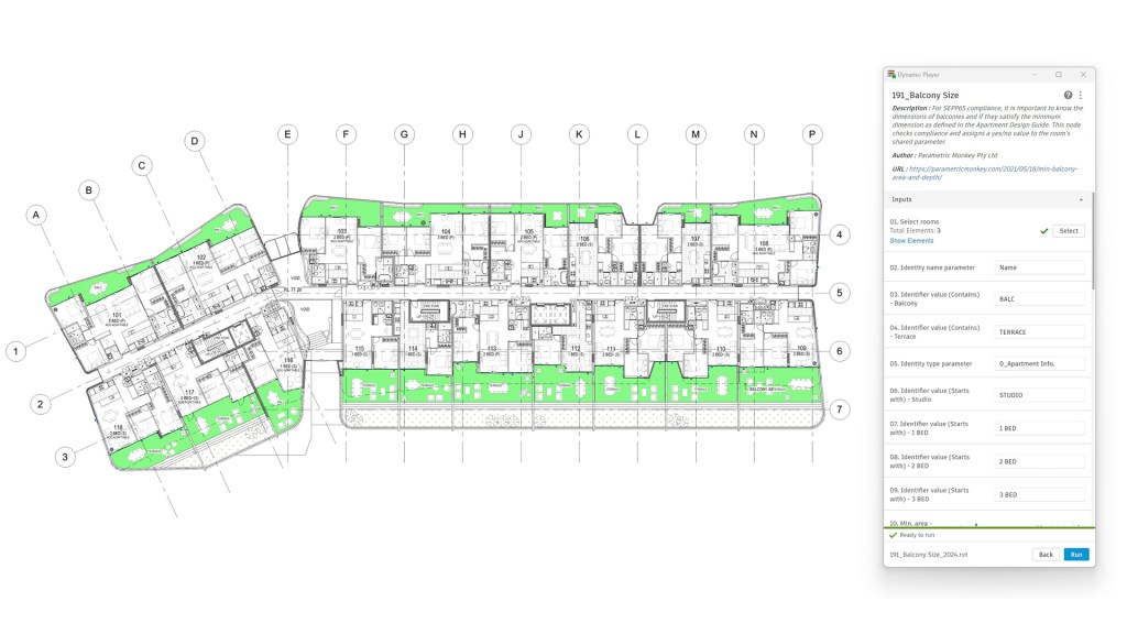 Min balcony area & depth compliance | Parametric Monkey
